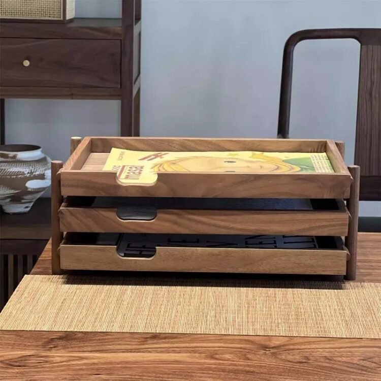 Solid Wood 3-Layer File Organizer – Biriho